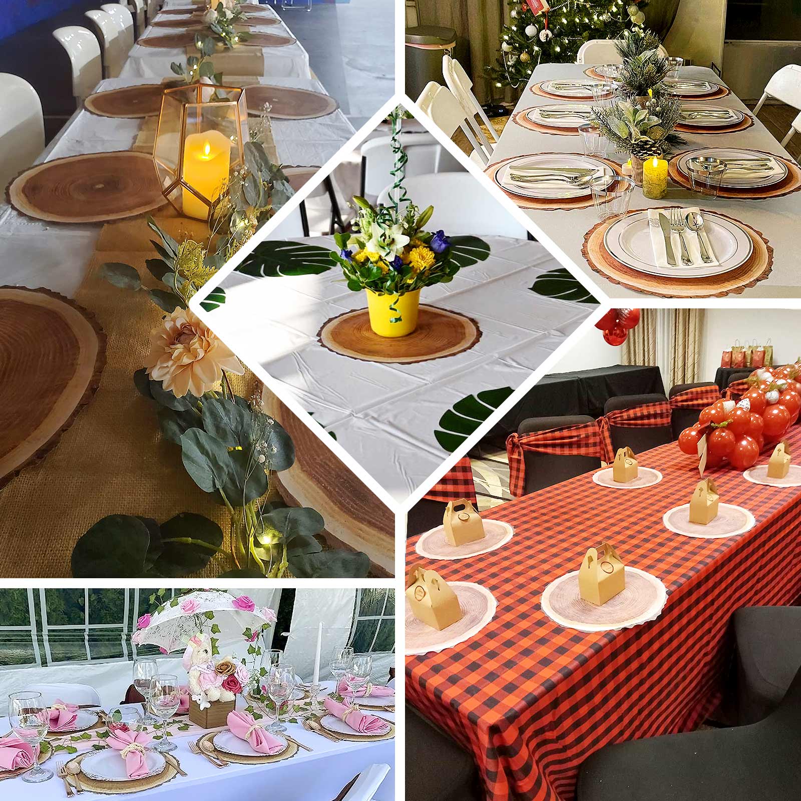 6 Pack Farmhouse Natural Wood Slice Print Disposable Dining Table Mats ...