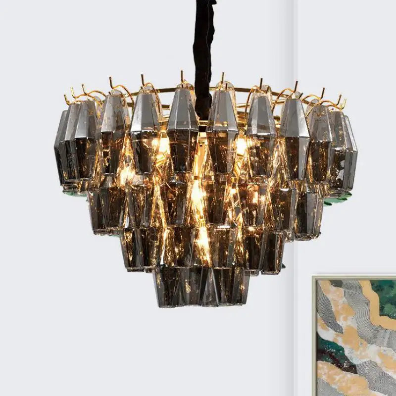 Modern Luxury Metal Amber Glass Pendant Lights Gray Chain Lighting Fixture