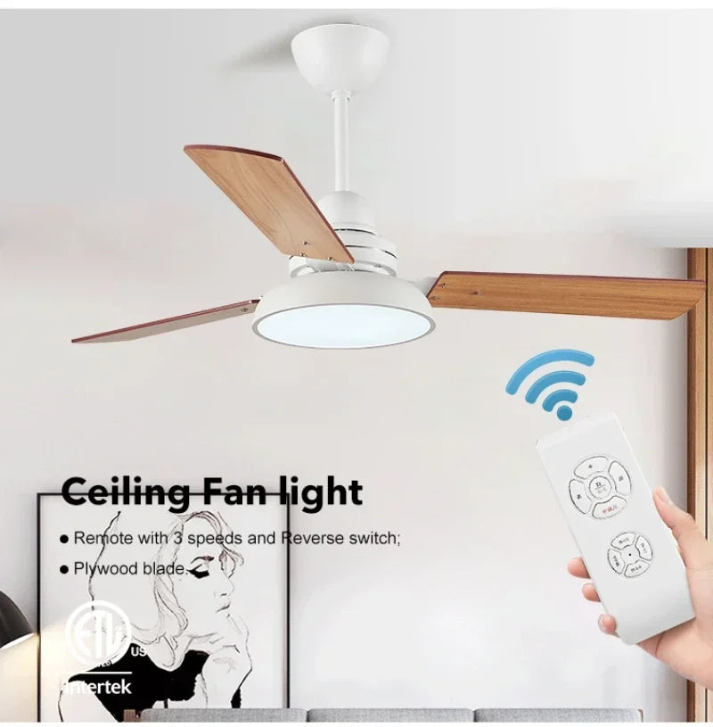 Pure Copper Wood Blade Ceiling Fan With Light - Remote Control - 35W DC ...