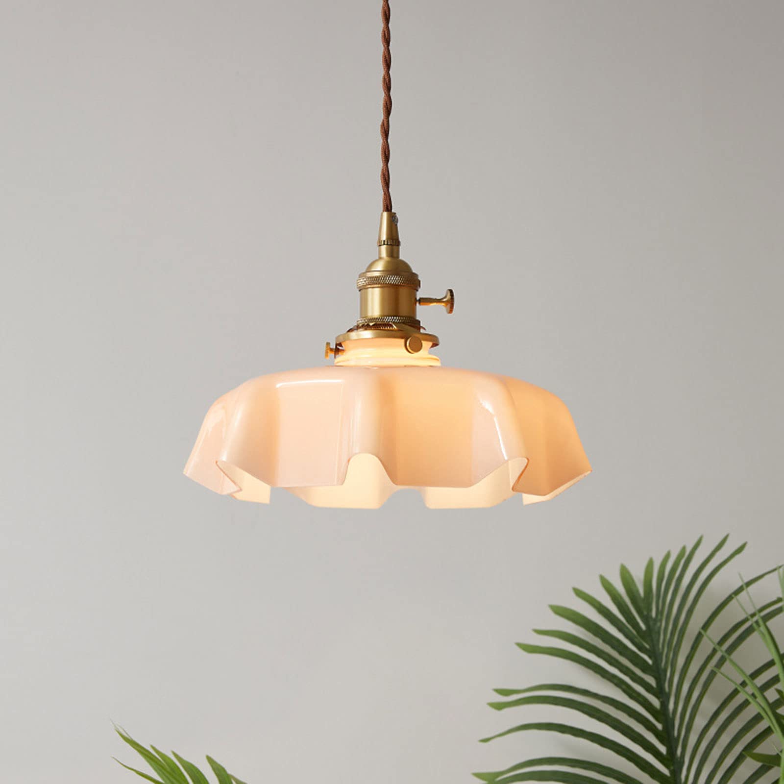 Vintage French Frilly Opaque Glass Pendant Light with ruffled draped shape