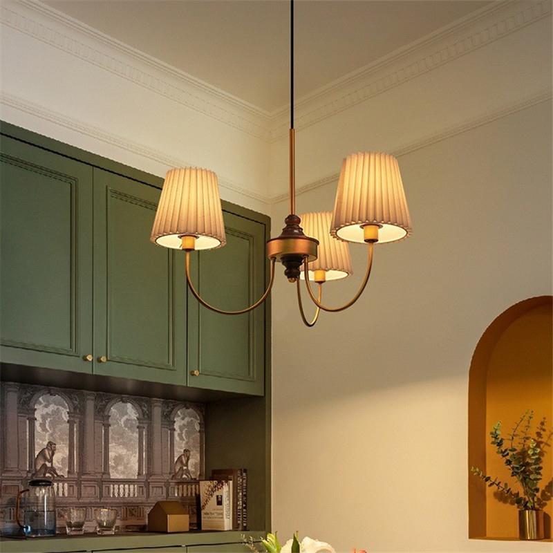 Contemporary Retro Cotton Linen Iron Wood Cylinder Pleated 3/5 Light ...