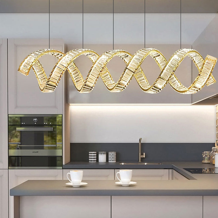 Modern Luxury Stainless Steel Crystal Double Loop Wave LED Chandelier ...